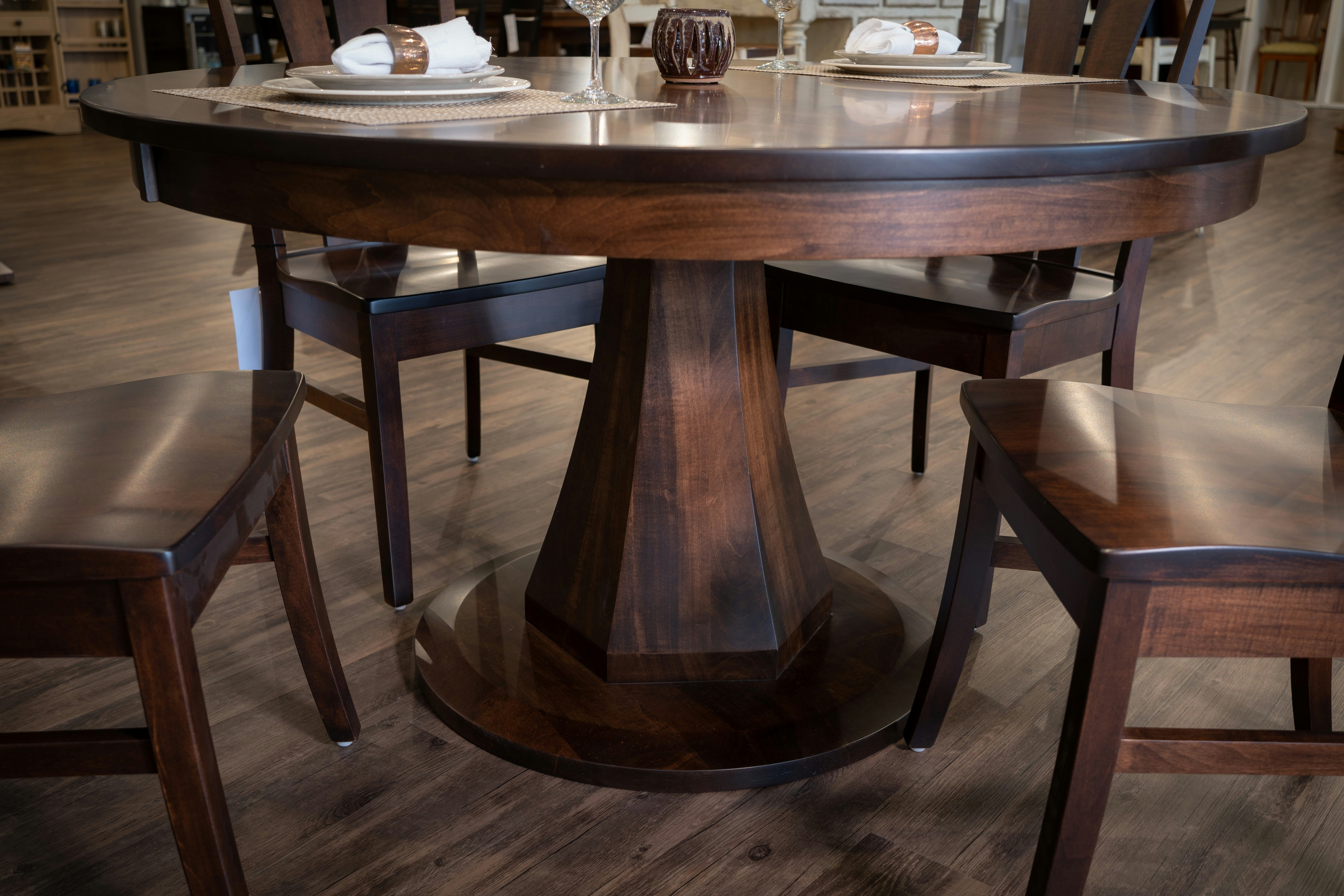 Modern Round Pedestal Dining Table from DutchCrafters Amish Furniture