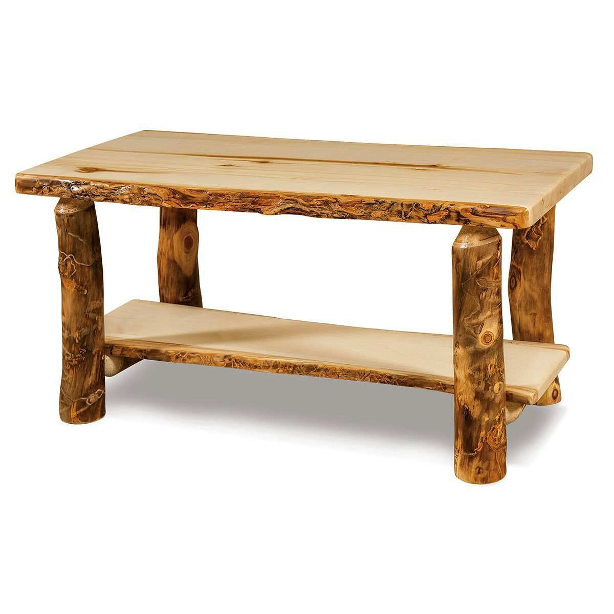 Log Coffee Table With Lower Display Shelf | DutchCrafters