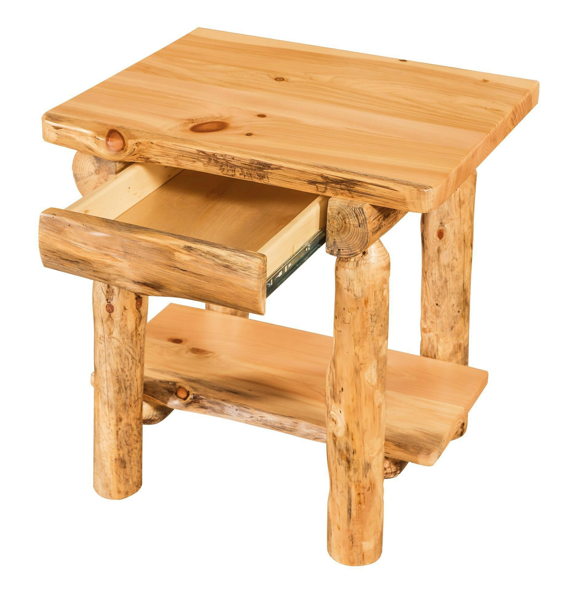 Rustic Log Bedside Nightstand with Hidden Drawer | Amish Made