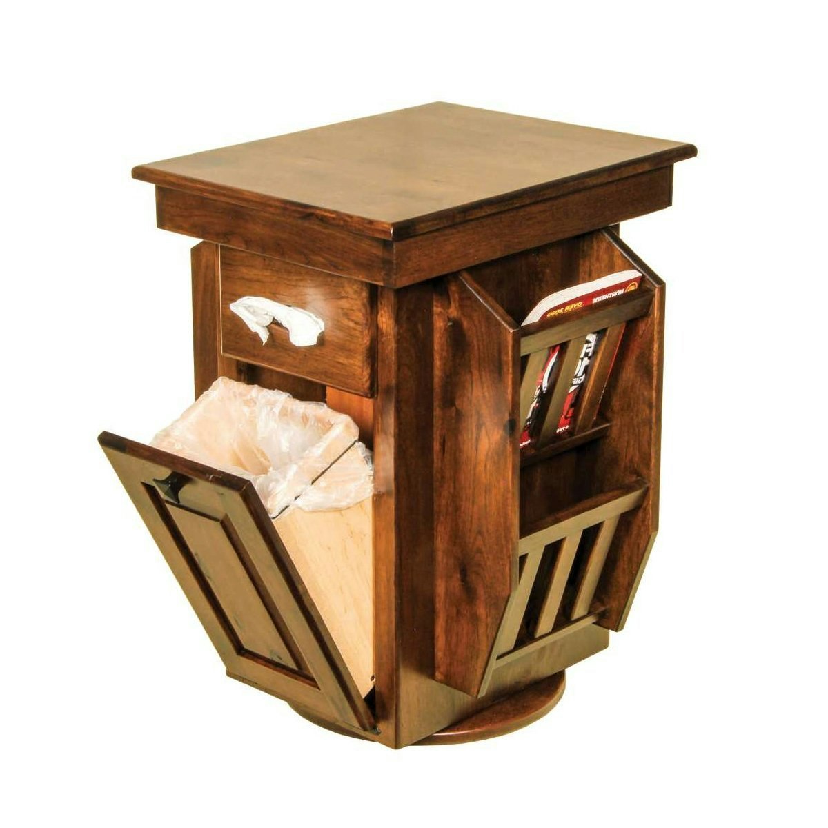 Solid Wood Magazine Stand with Storage and Cupholders from
