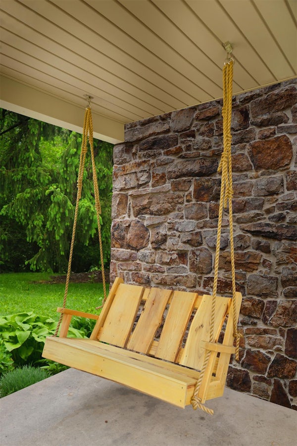 Rustic Wood Porch Swing with Live Edge from DutchCrafters Amish