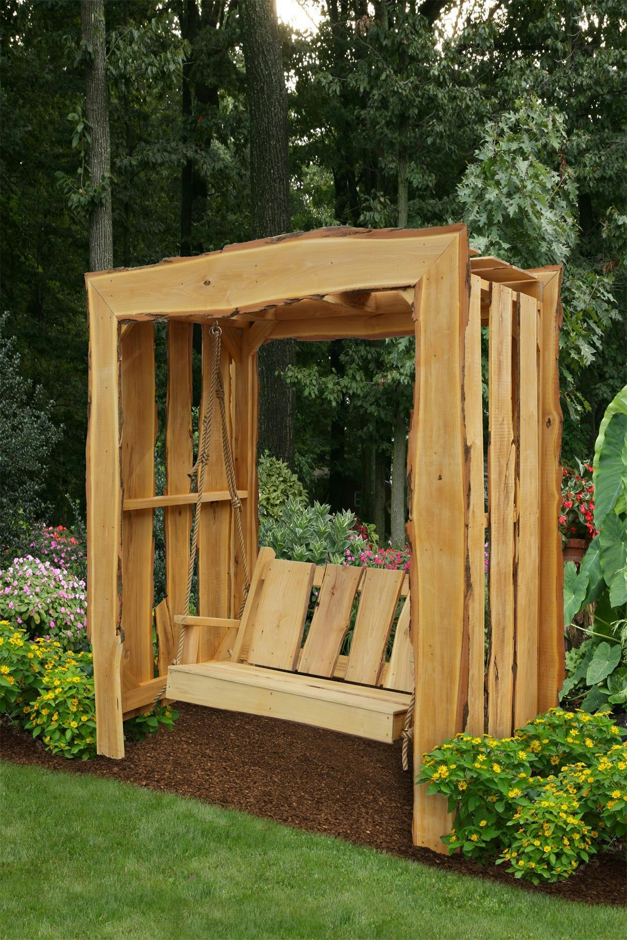 Rustic Wood Porch Swing with Live Edge from DutchCrafters Amish