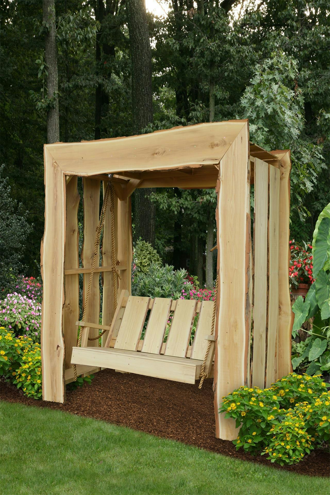 Rustic Wood Porch Swing with Live Edge from DutchCrafters Amish