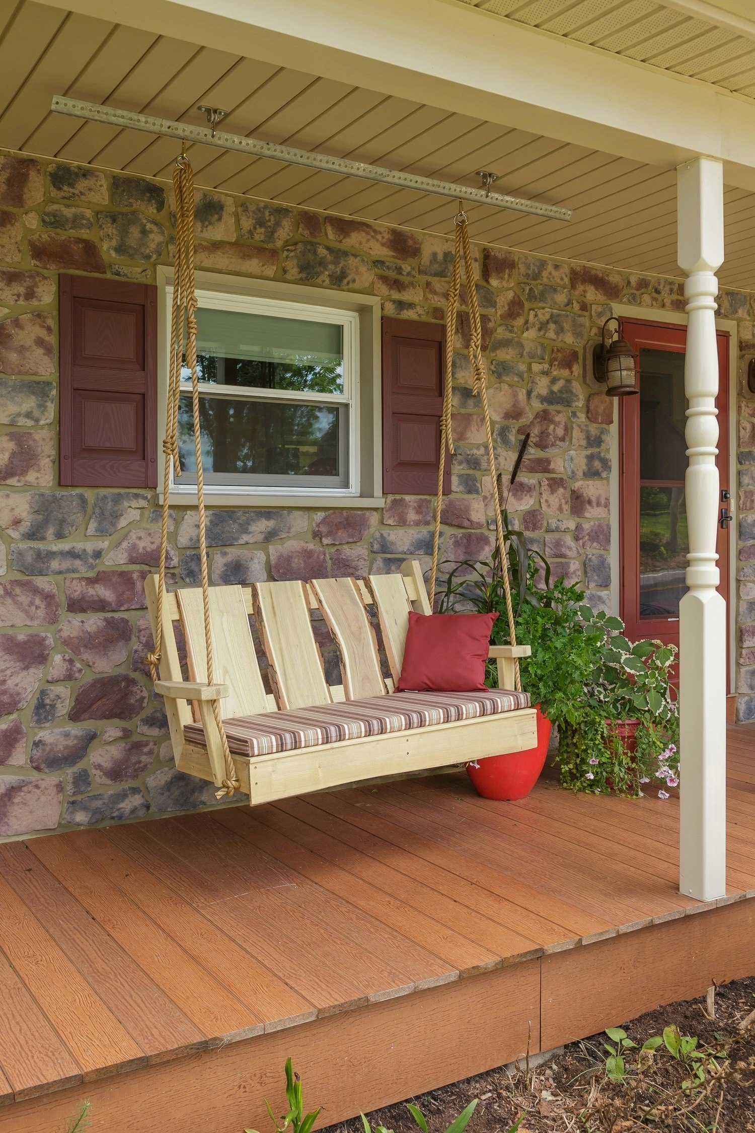 Rustic Wood Porch Swing with Live Edge from DutchCrafters Amish