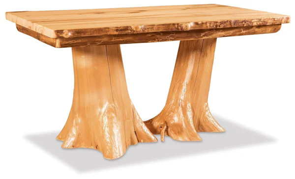 Rustic Wood Table with Double Tree Stump Base | DutchCrafters