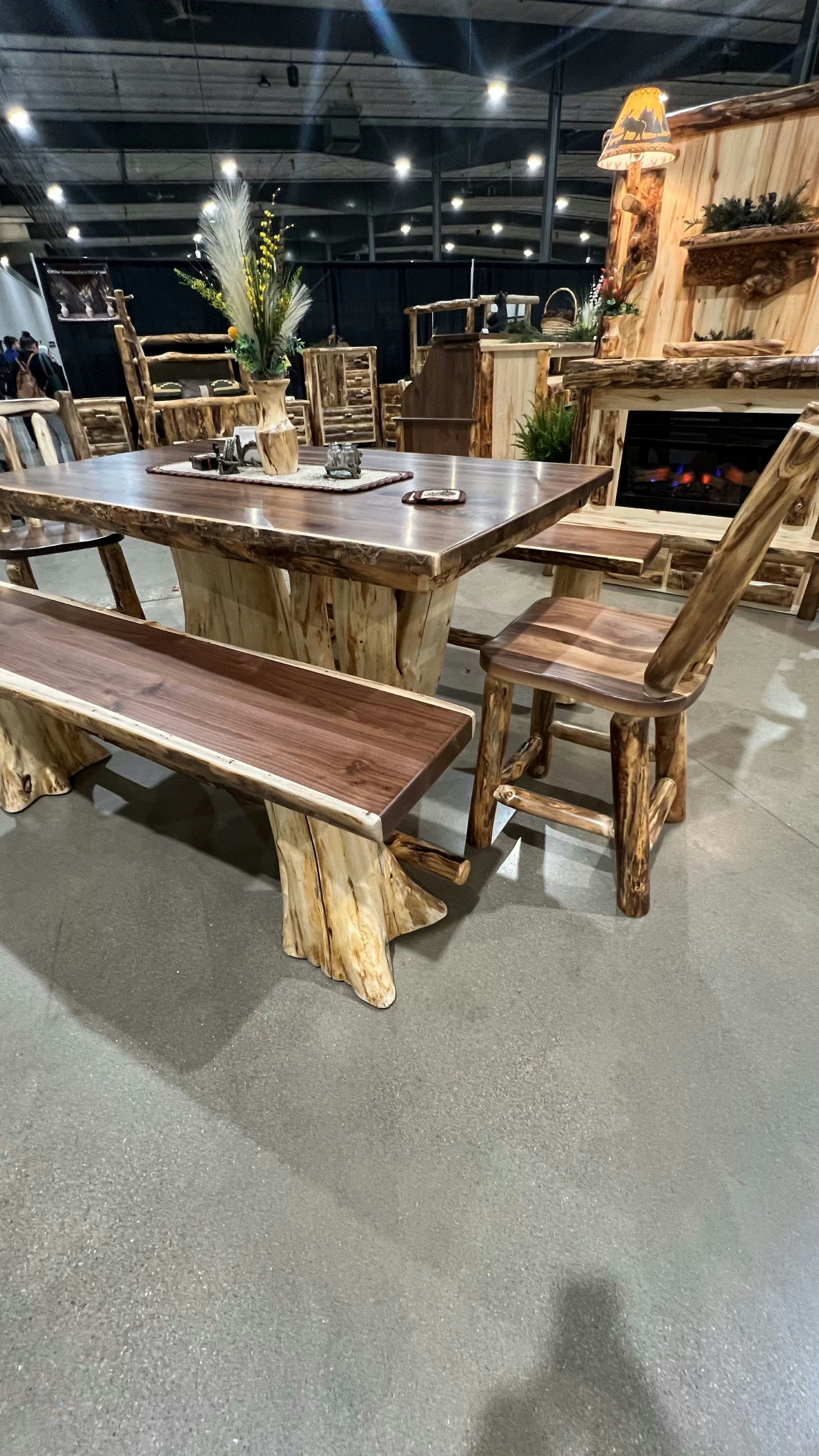 Rustic Wood Table with Double Tree Stump Support | DutchCrafters