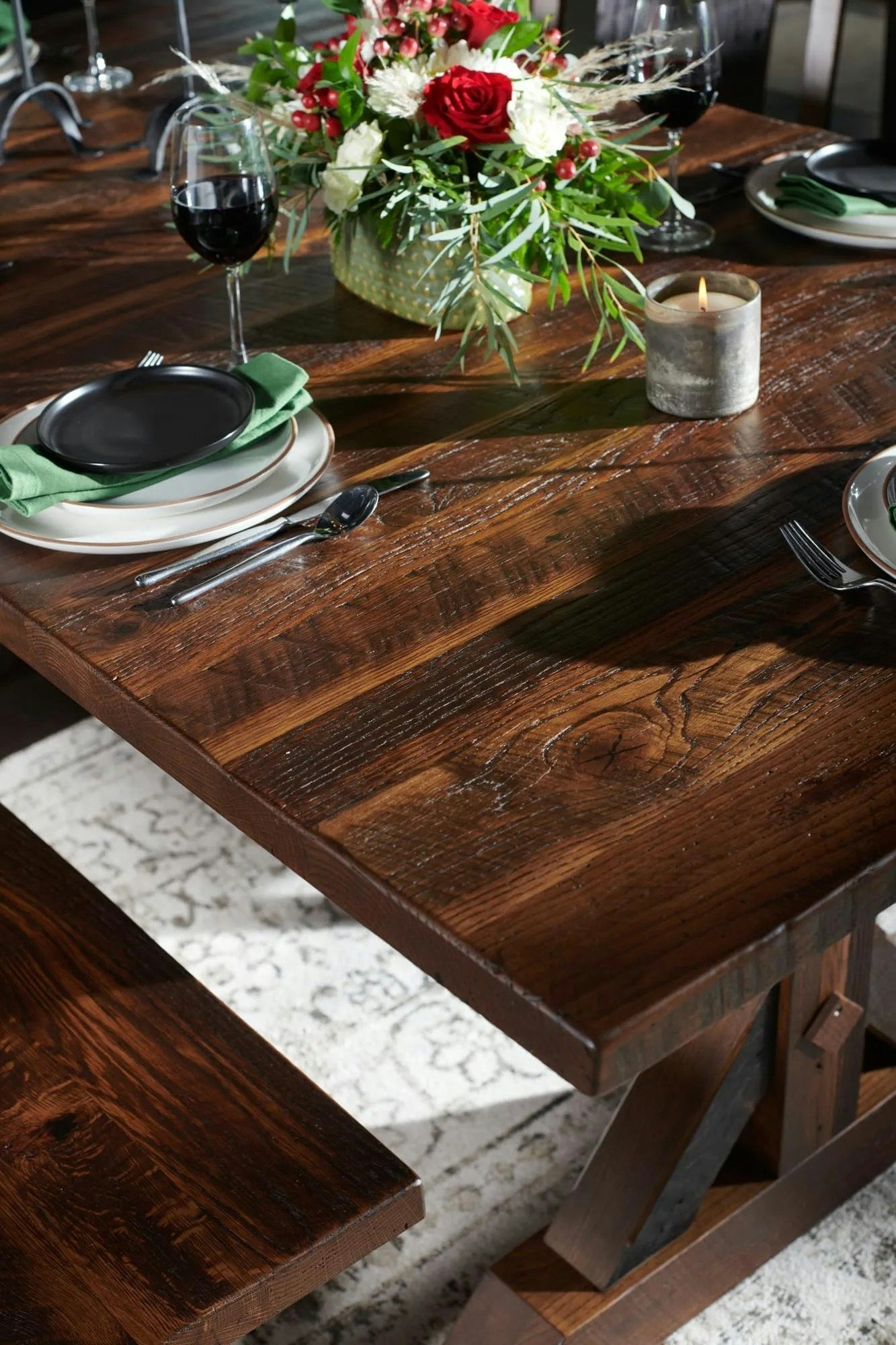 Stretford Reclaimed Barn Wood Solid Top Dining Table from