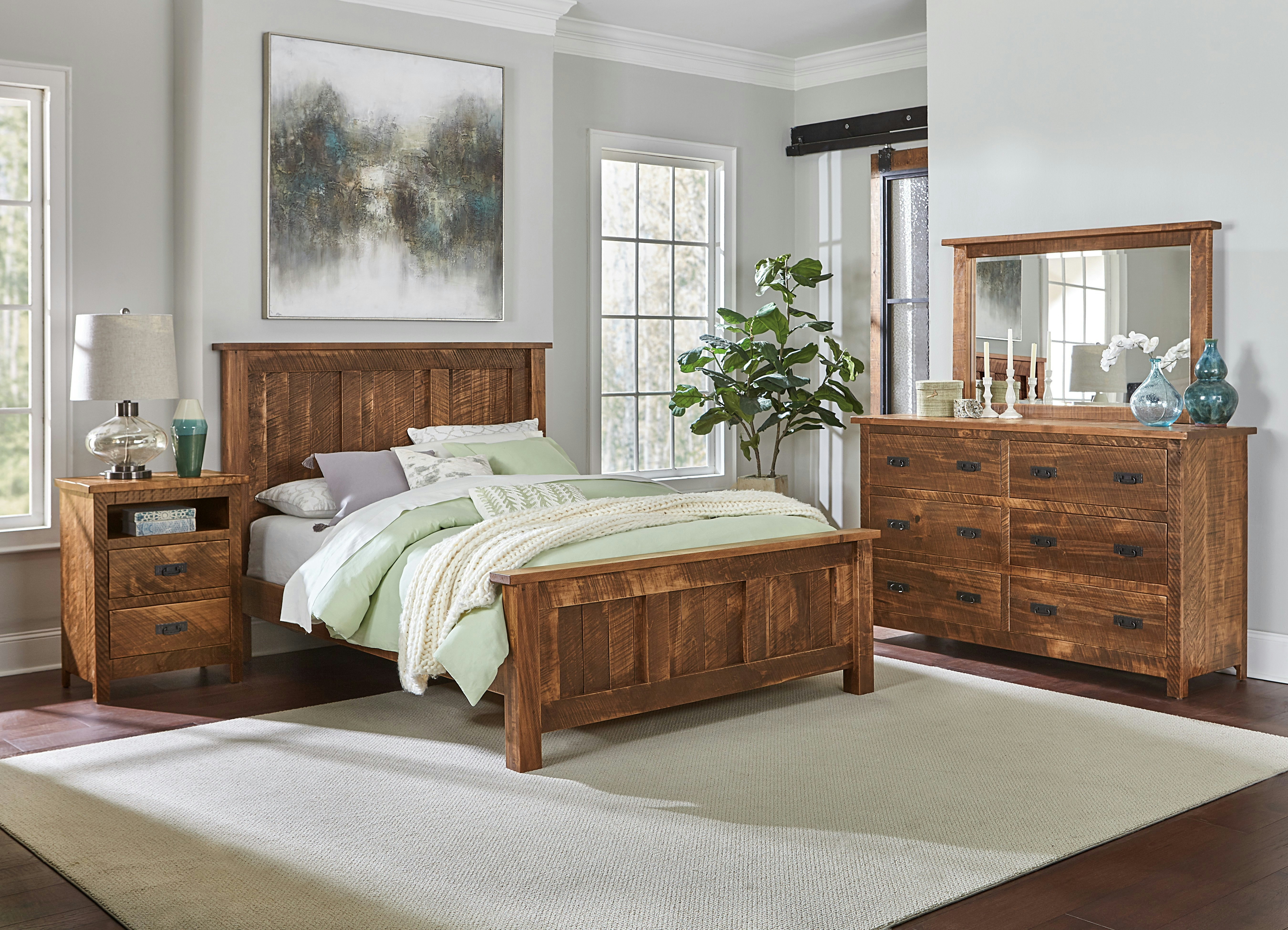 Rustic Farmhouse Style Panel Bed in Solid Wood - Made in USA