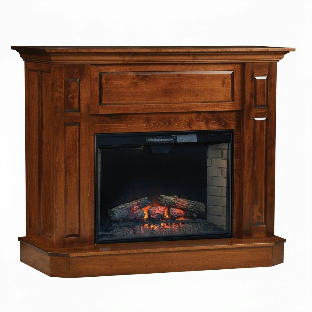 Solid Wood Fireplace Mantel with LED Flames | Amish Handcrafted