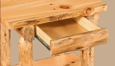 Rustic Log End Table with Drawer & Open Shelf | DutchCrafters