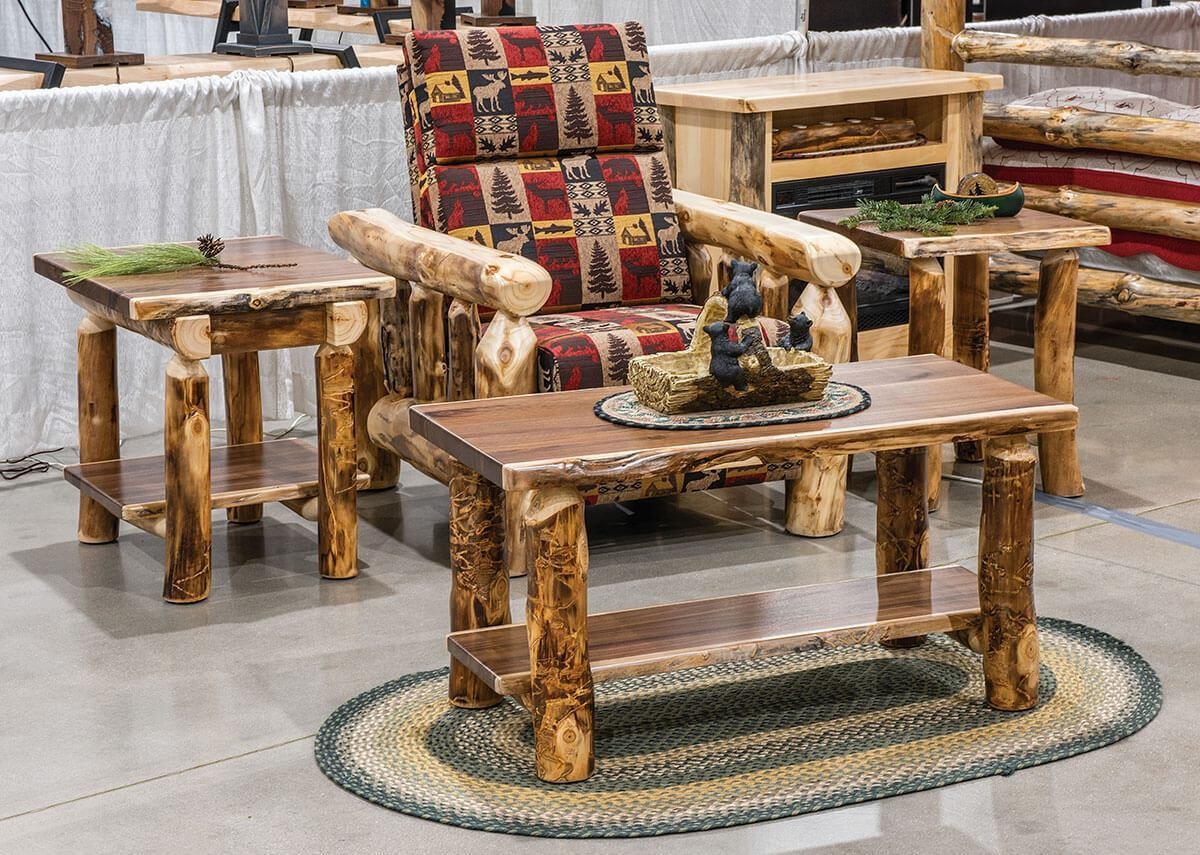Rustic Log End Table with Drawer & Open Shelf | DutchCrafters
