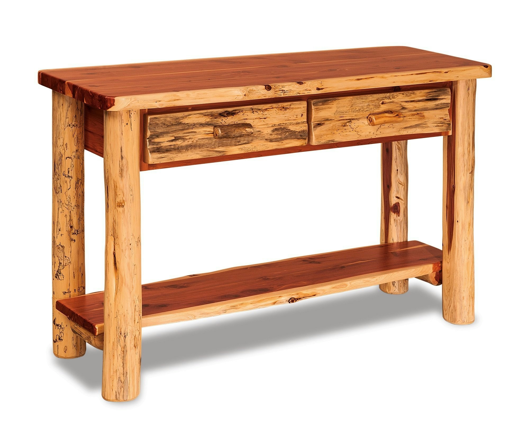 Amish Log Console Table with Built-In Drawers | DutchCrafters