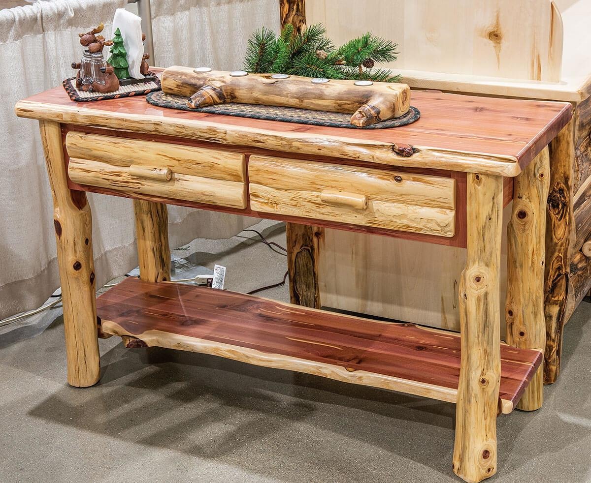 Amish Log Console Table with Built-In Drawers | DutchCrafters