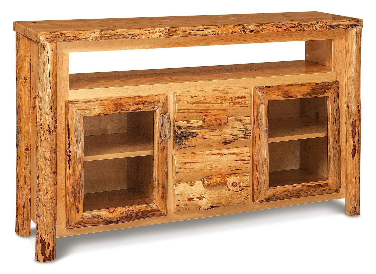 Rustic Log Media Console with Storage Drawers | DutchCrafters