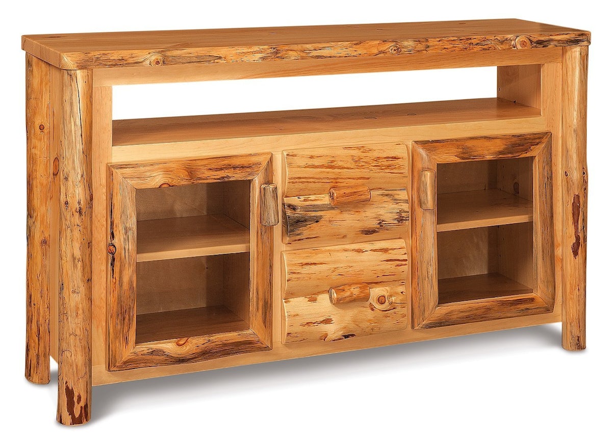 Rustic Log Media Console with Storage Drawers | DutchCrafters Amish