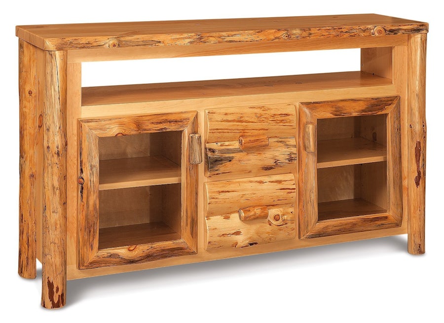 Rustic Log Media Console with Storage Drawers | DutchCrafters