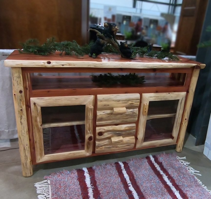 Rustic Log Media Console with Storage Drawers | DutchCrafters