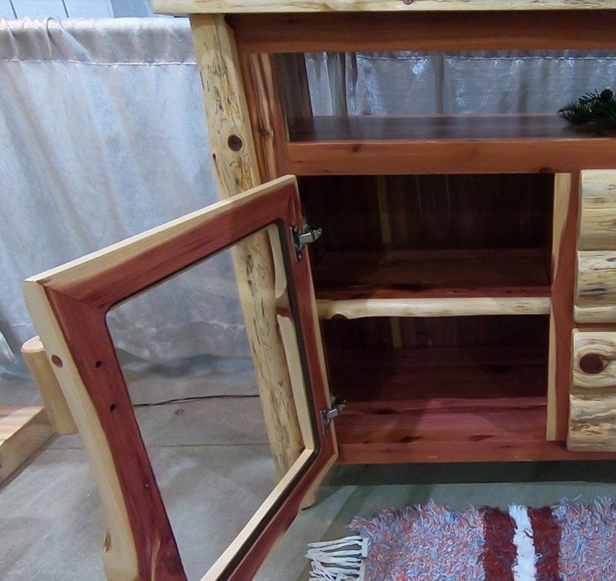 Rustic Log Media Console with Storage Drawers | DutchCrafters