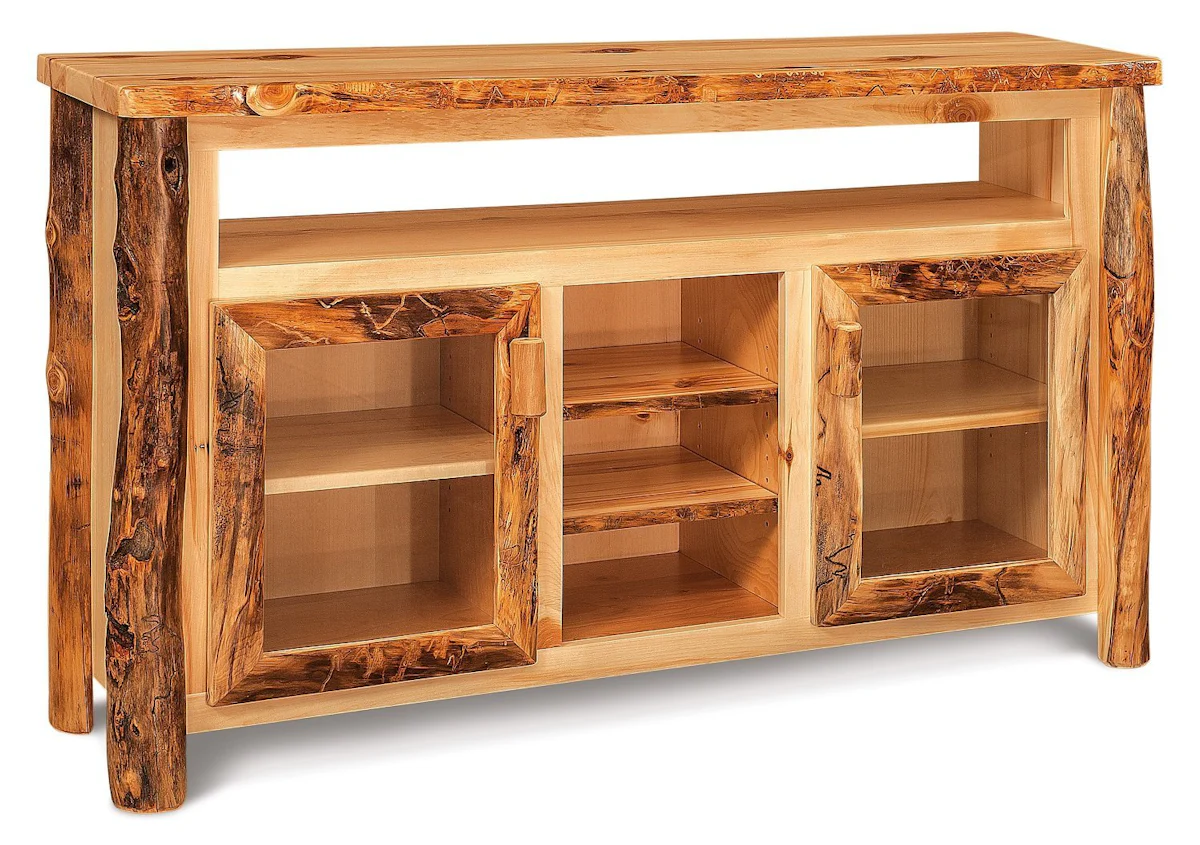 Rustic Log 60" TV Stand with Open Storage | Amish Handcrafted