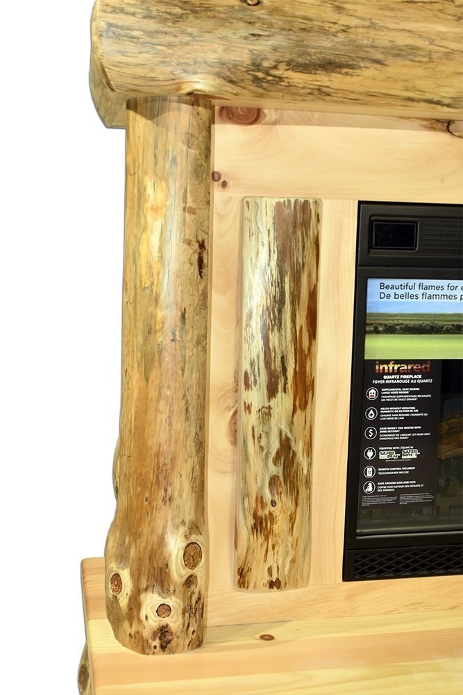 Rustic Log Mantel with Electric Fireplace Insert from DutchCrafters