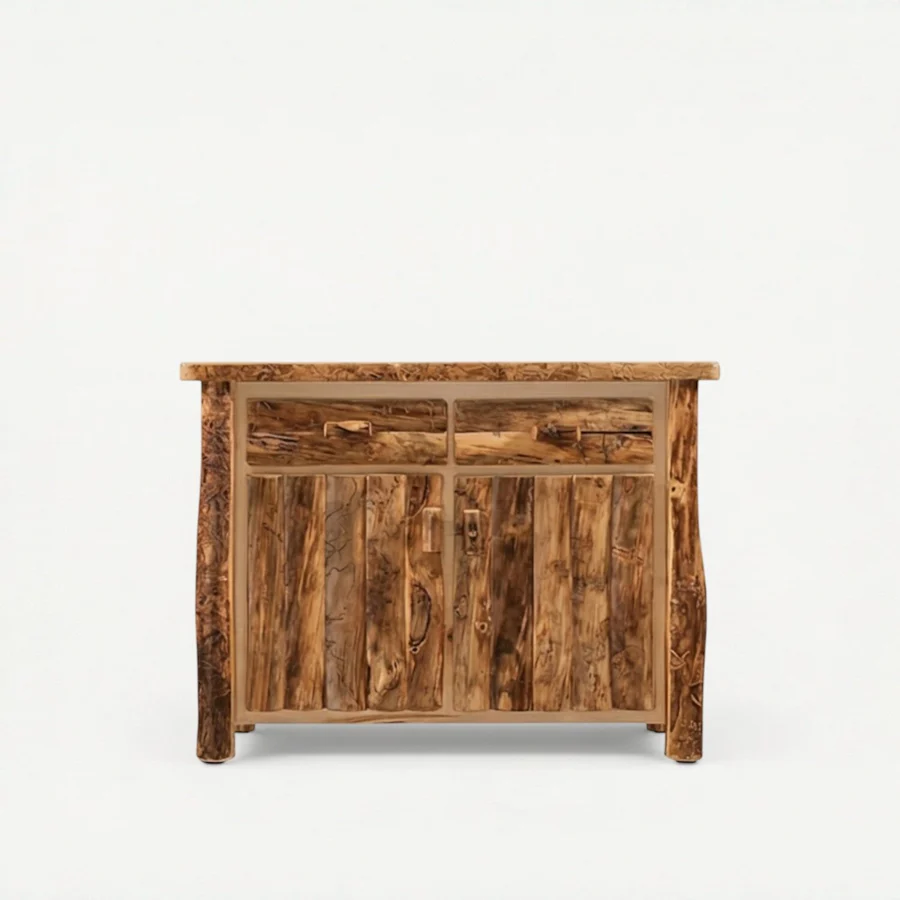 Rustic Log Counter Height Kitchen Island | Amish Made Log Furniture