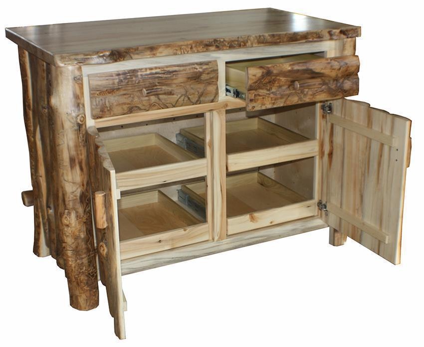 Rustic Log Counter Height Kitchen Island | Amish Made Log Furniture