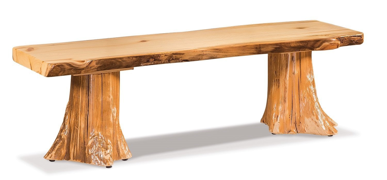 Rustic Log Flat Bench with Stump from DutchCrafters Amish Furniture