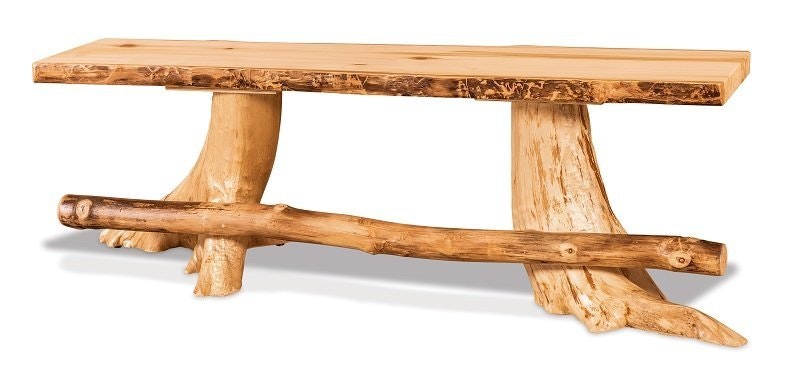 Rustic Log Flat Bench with Stump from DutchCrafters Amish Furniture