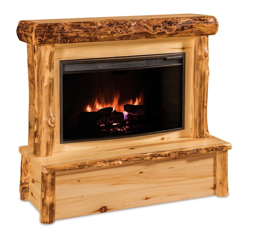 Amish Made Rustic Log Mantel with Electric Fireplace | DutchCrafters