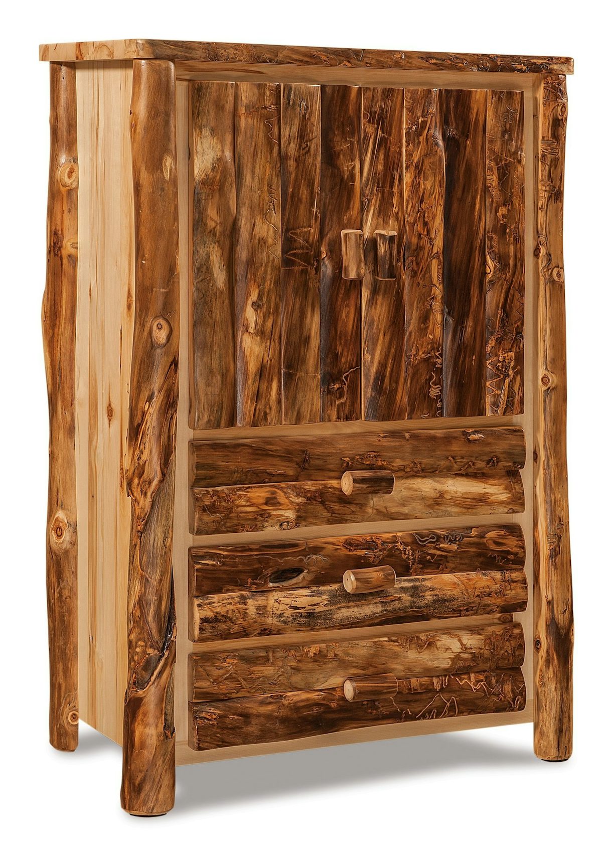 Amish Rustic Log 3-Drawer Wardrobe Cabinet | DutchCrafters