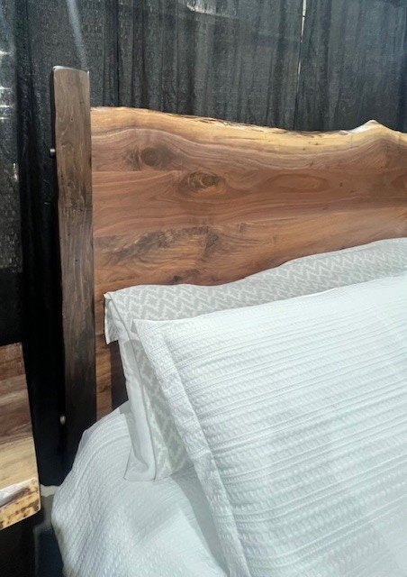 Rustic Hickory Log Bed with Live Edge & Maple Rails | DutchCrafters