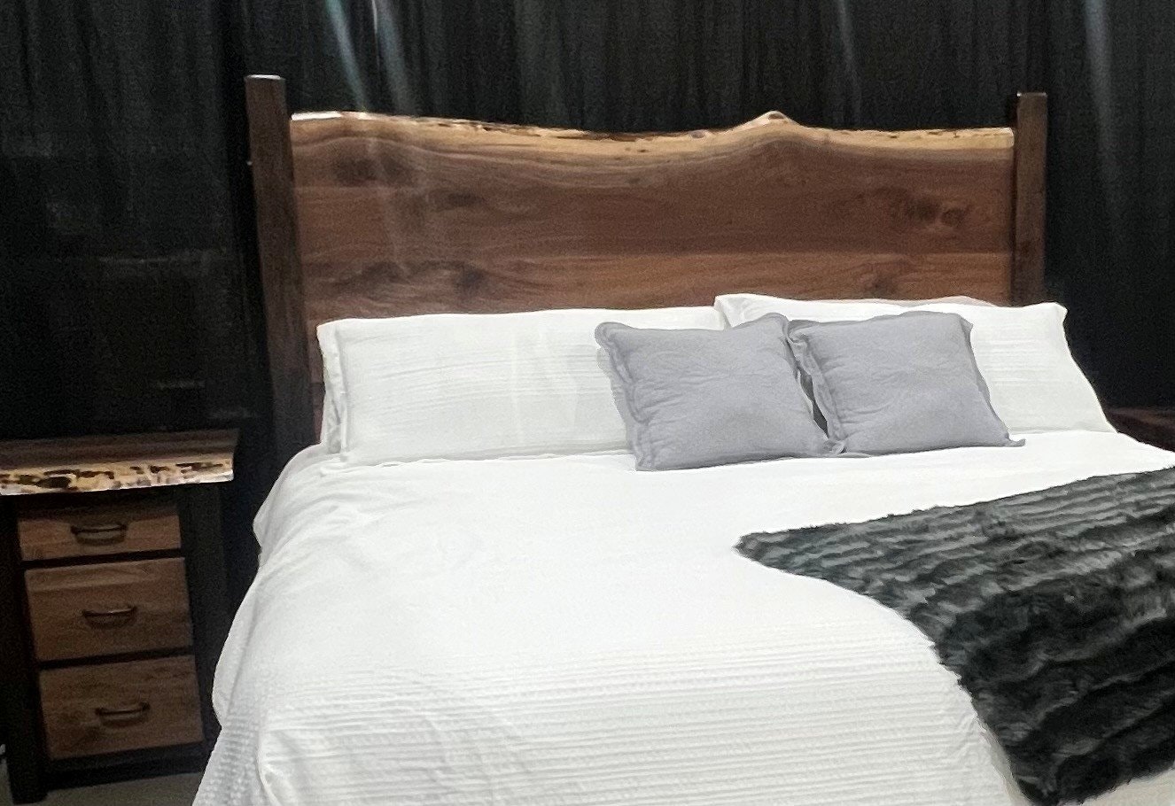 Rustic Hickory Log Bed with Live Edge & Maple Rails | DutchCrafters