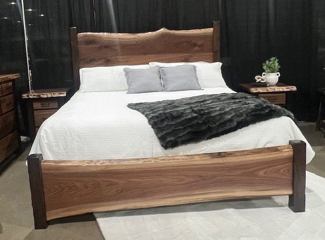 Rustic Hickory Log Bed with Live Edge & Maple Rails | DutchCrafters