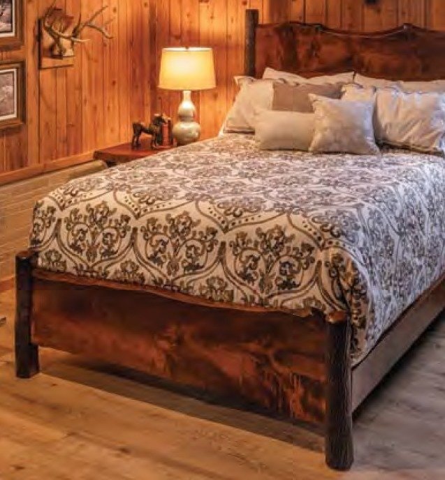 Rustic Hickory Log Bed with Live Edge & Maple Rails | DutchCrafters