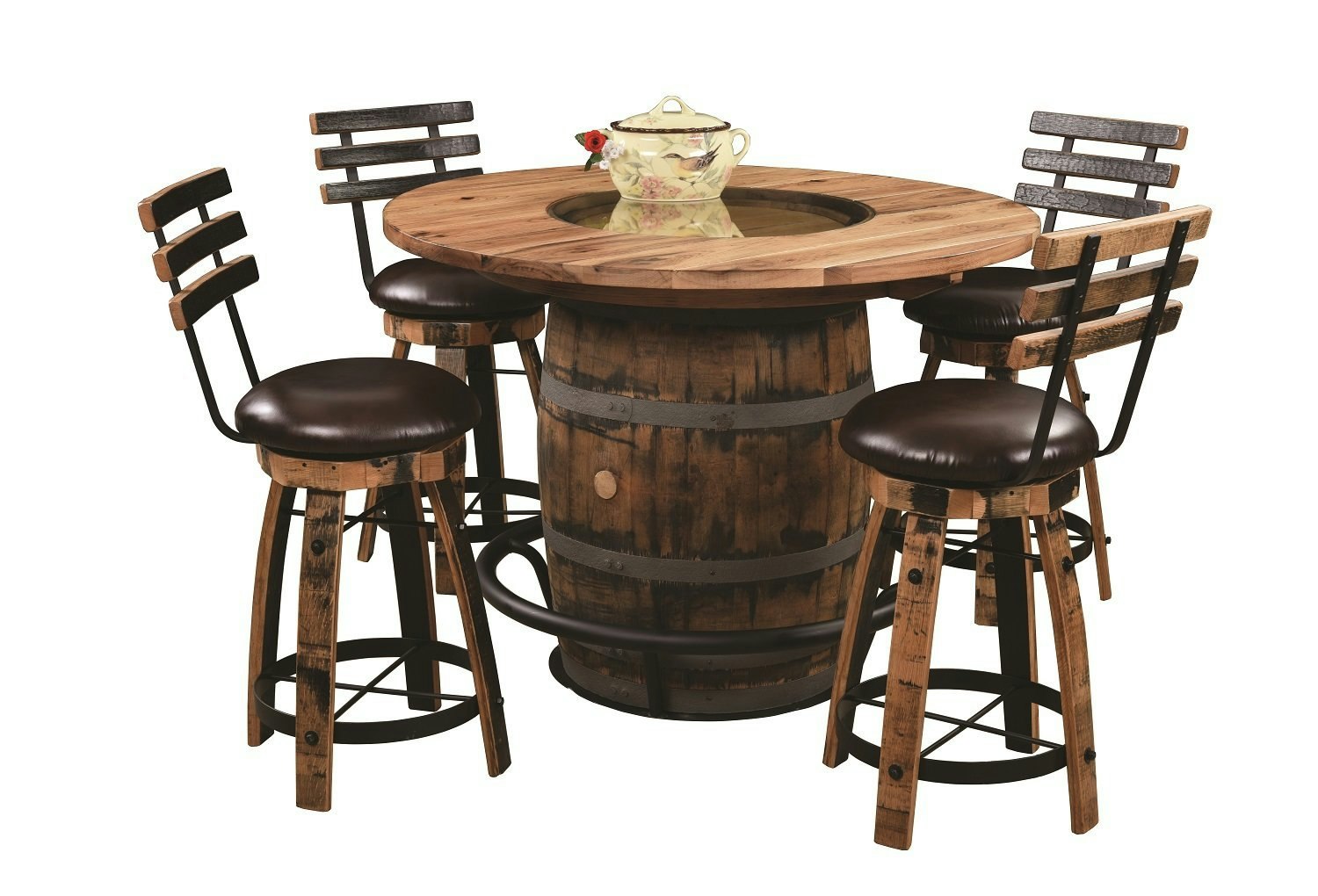 Barrel Table with Glass in Center by DutchCrafters Amish Furniture