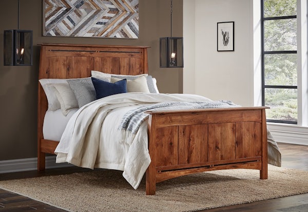 Hardwood Mission Panel Bed with Inlays from DutchCrafters Amish