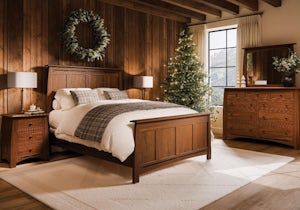 Hardwood Mission Panel Bed with Inlays from DutchCrafters Amish