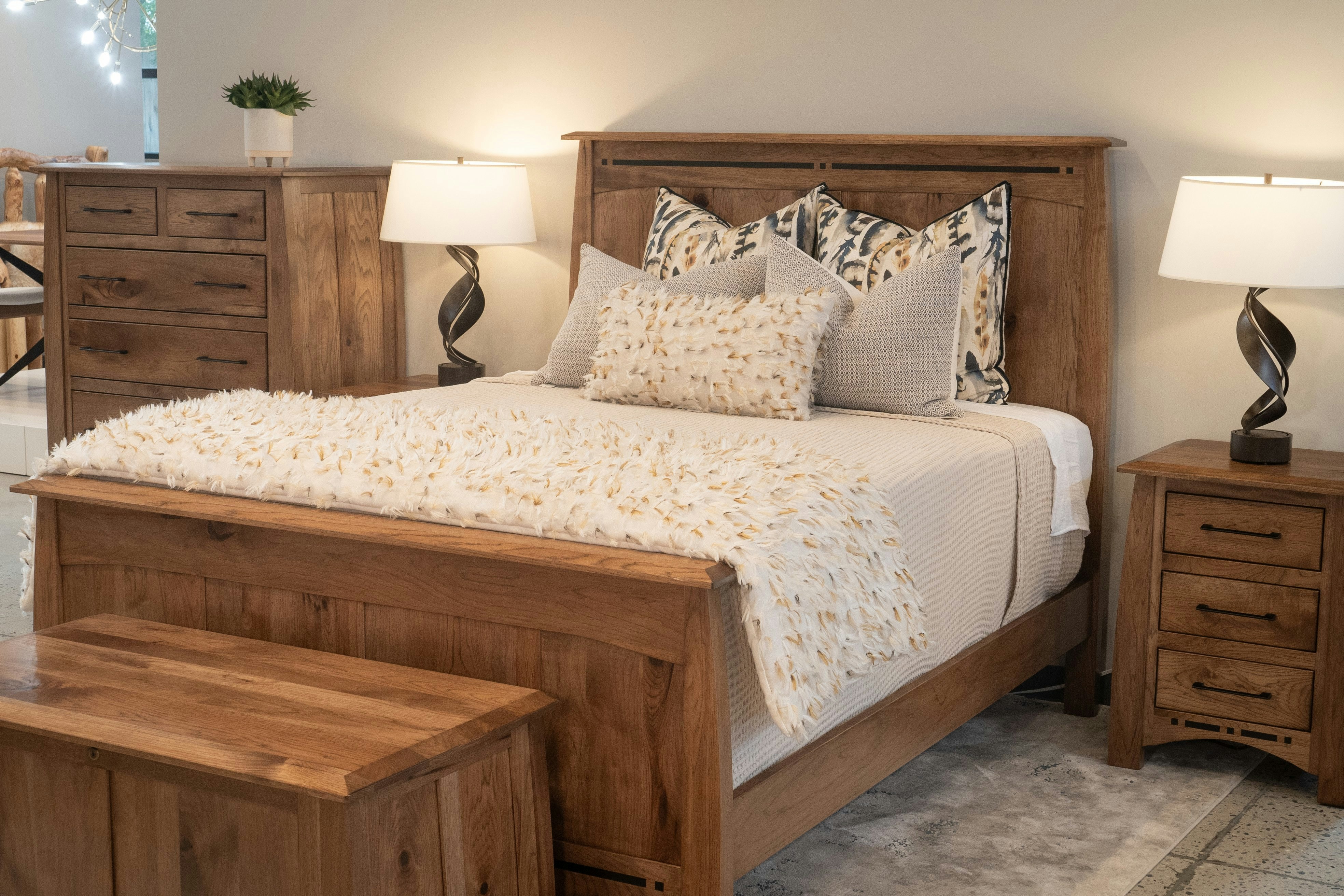 Hardwood Mission Panel Bed with Inlays from DutchCrafters Amish