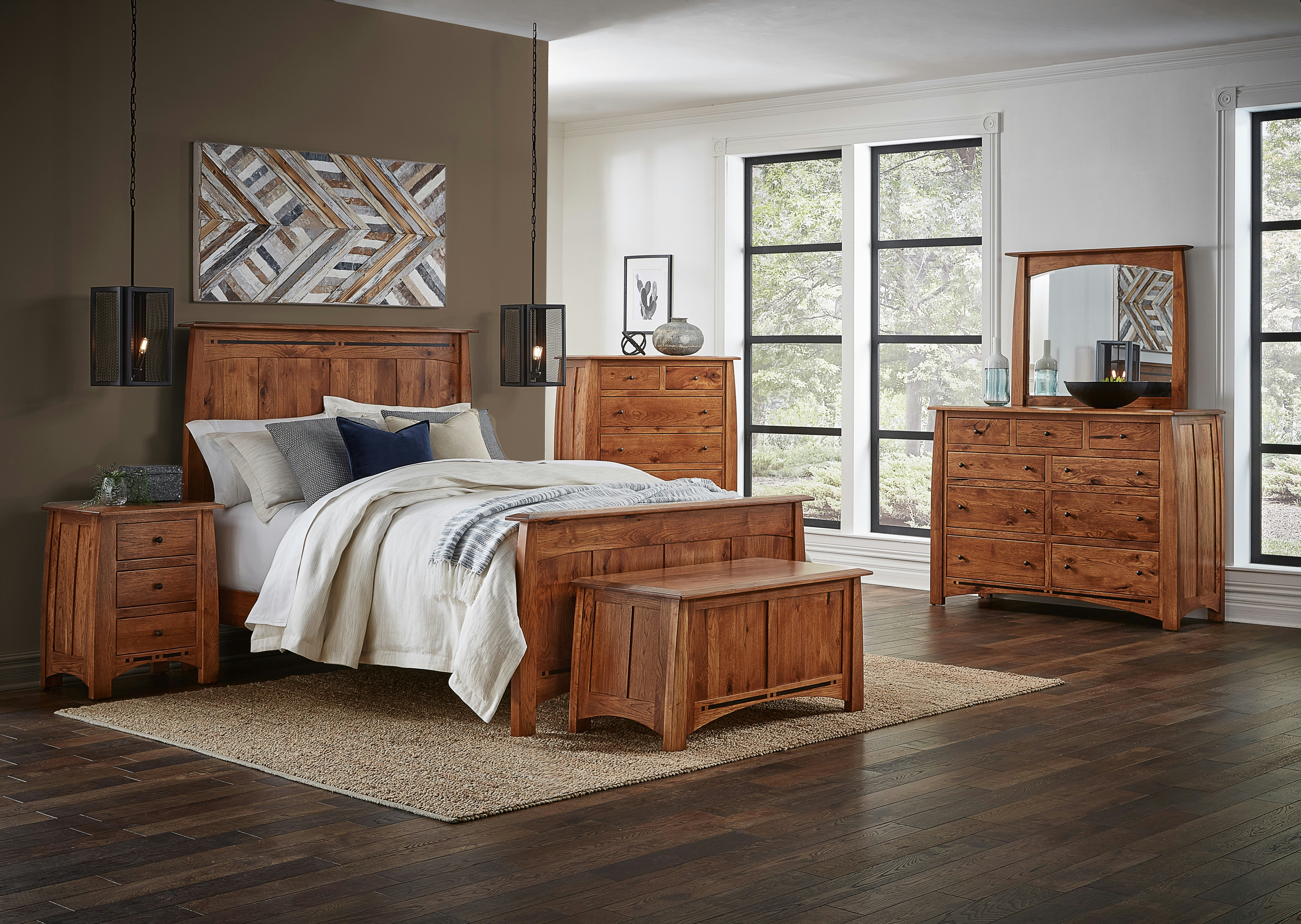 Hardwood Mission Panel Bed with Inlays from DutchCrafters Amish