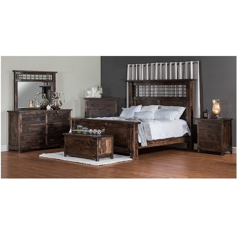 Industrial Rustic Wood and Iron Bed Frame, Made in America