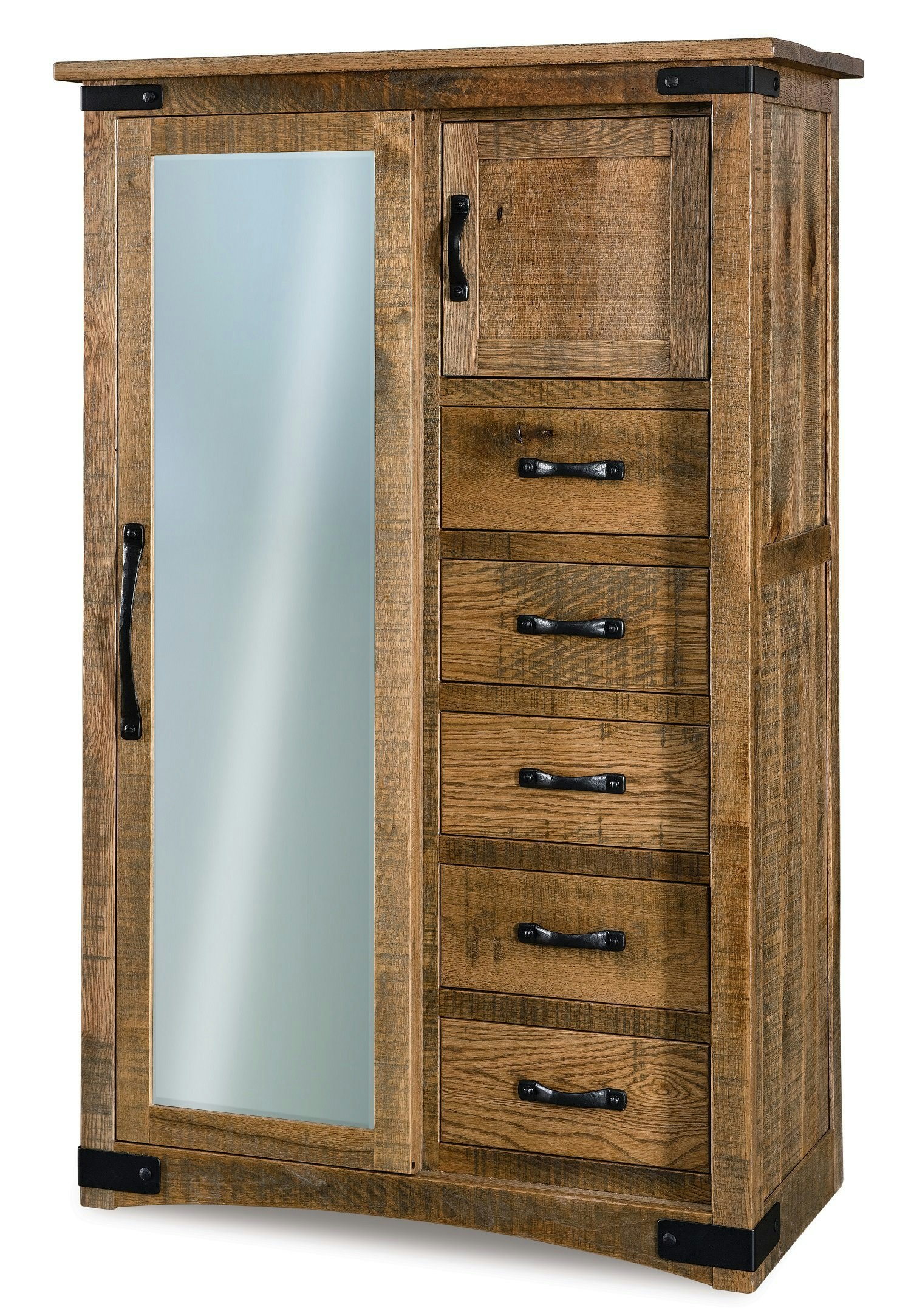 Rustic Wood Chifferobe with Sliding Mirror Door from DutchCrafters