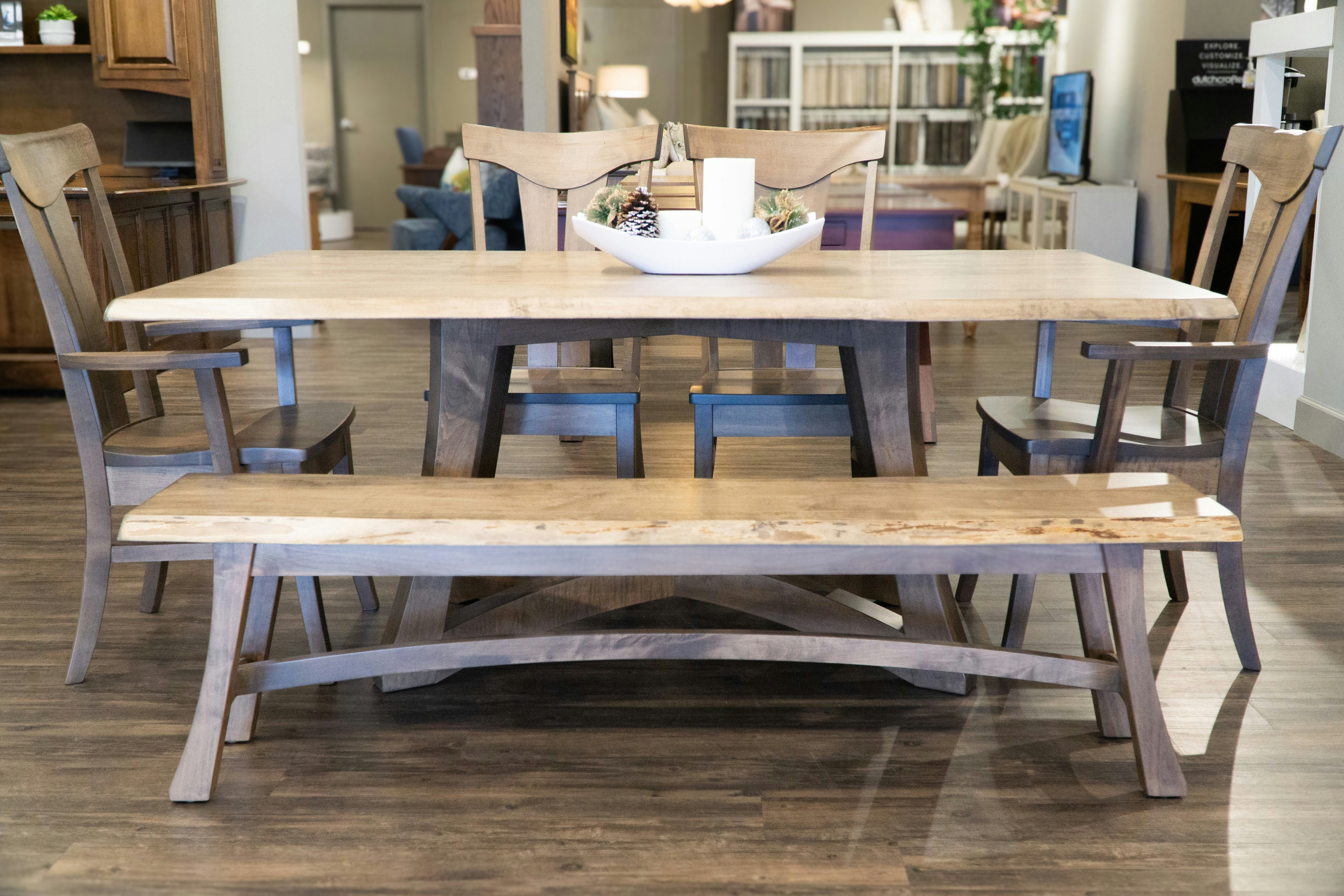 Contemporary Backless Bench with Live Edge - Amish Handcrafted