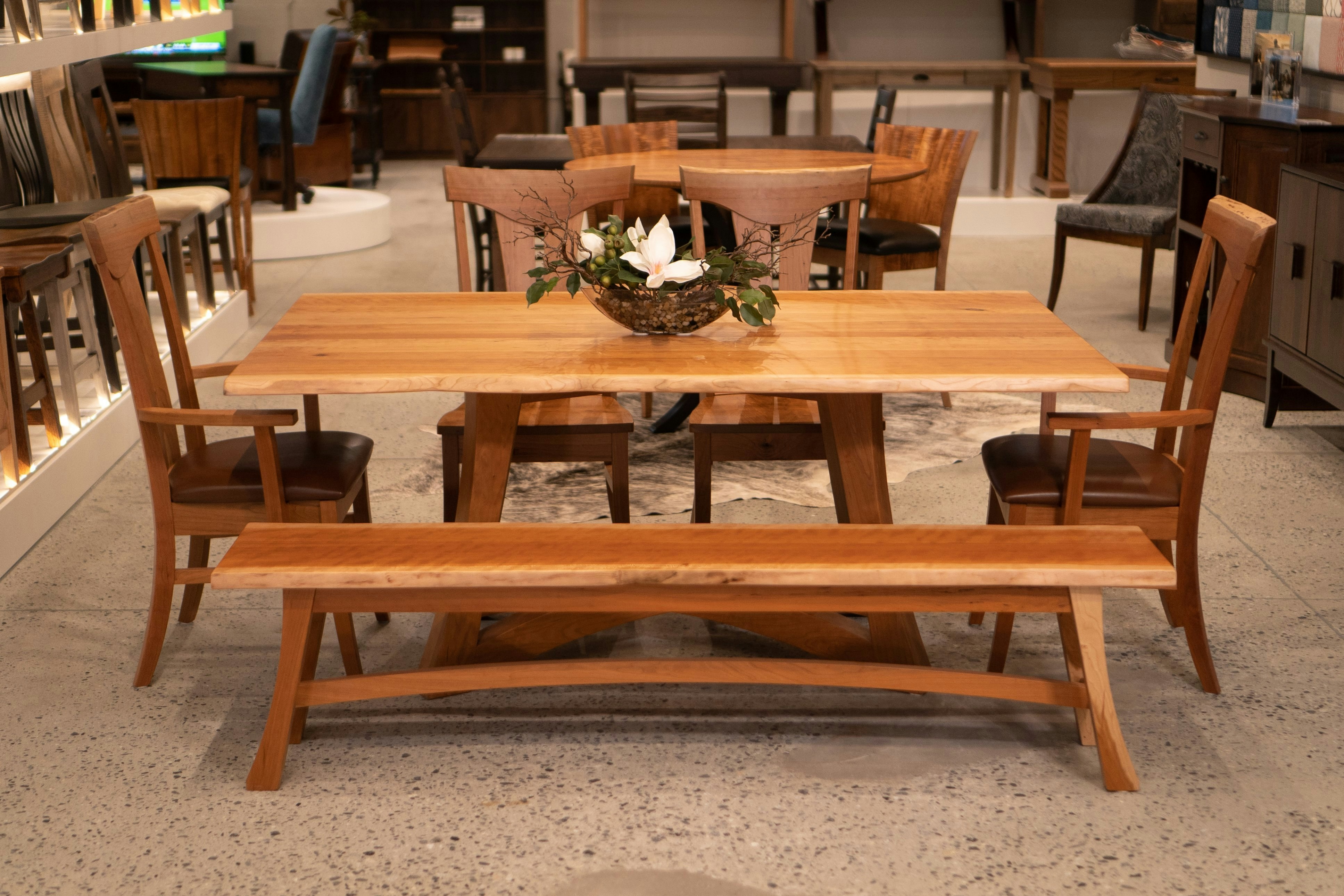 Contemporary Backless Bench with Live Edge - Amish Handcrafted