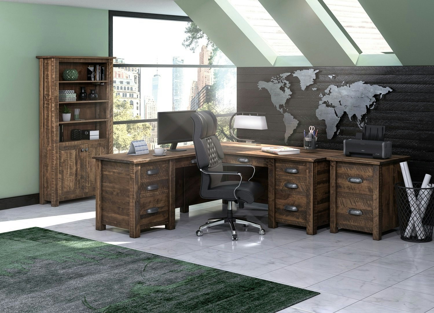 Santa Fe L-Shaped Desk with Optional Lift Top or Hutch from
