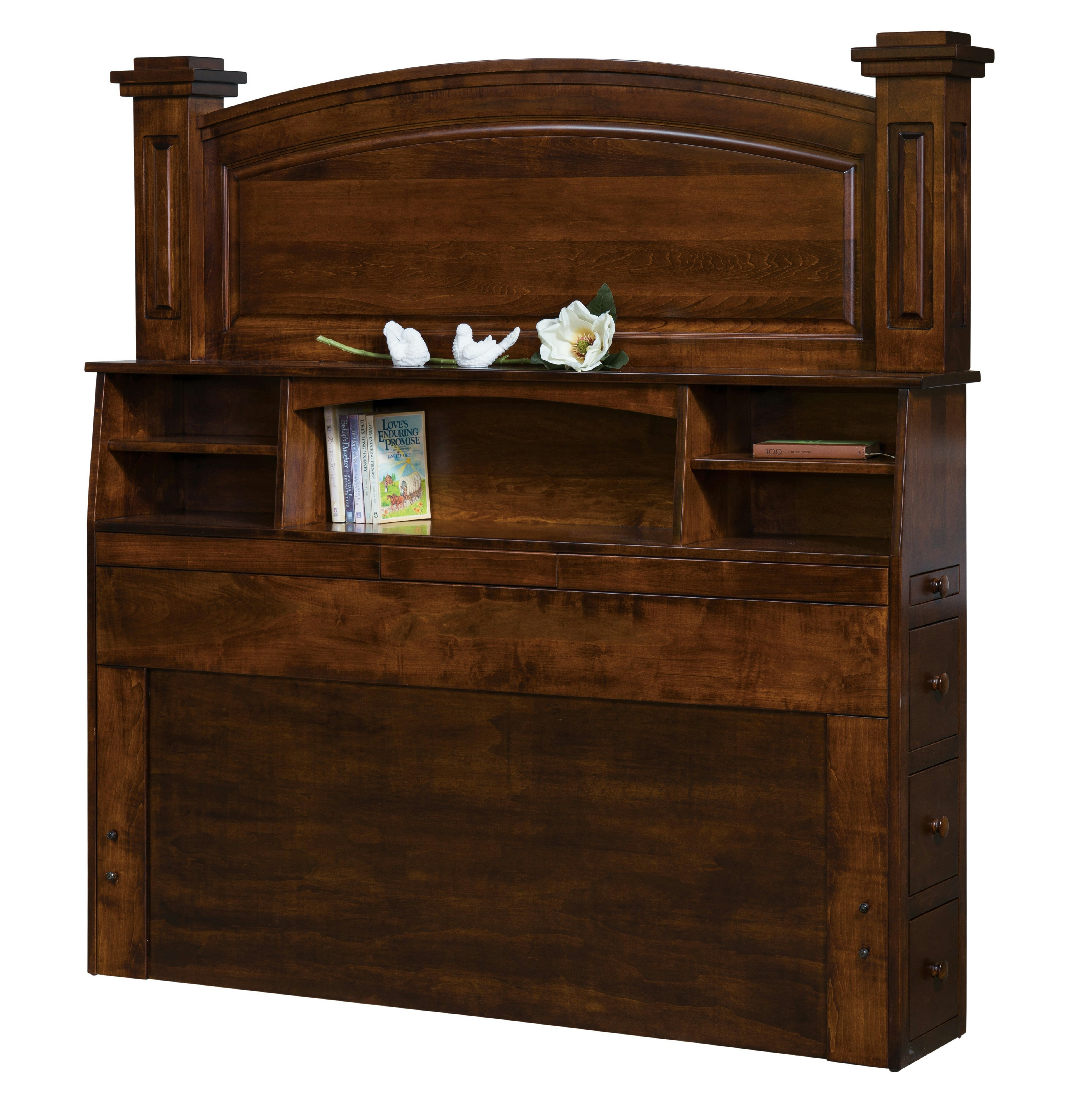 Solid Wood High Bookcase Platform Bed with Storage from DutchCrafters