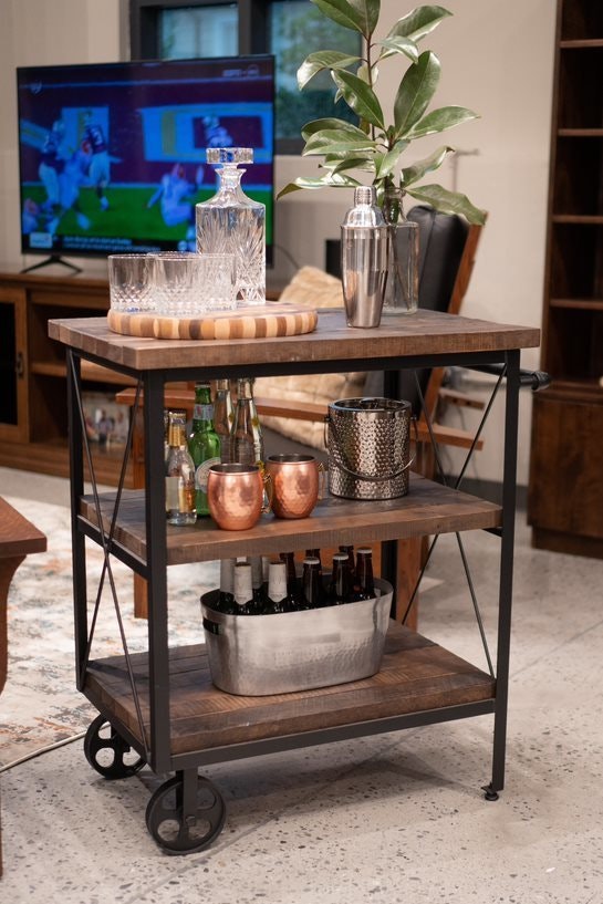 Rustic Reclaimed Wood Rolling Tea Cart from DutchCrafters Amish