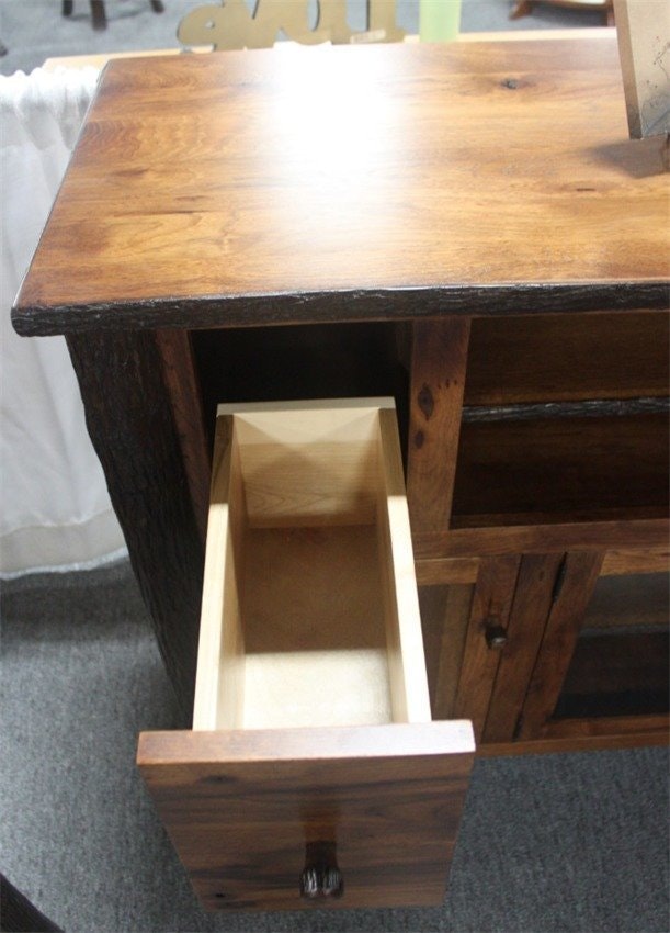 Hickory Log TV Stand with Fireplace & Drawers | DutchCrafters