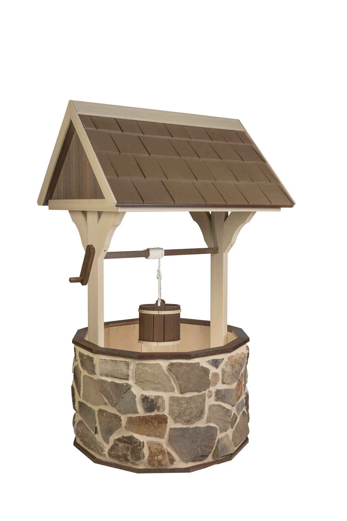 Jumbo Stone Wishing Well with Poly Roof - Handmade Garden Décor