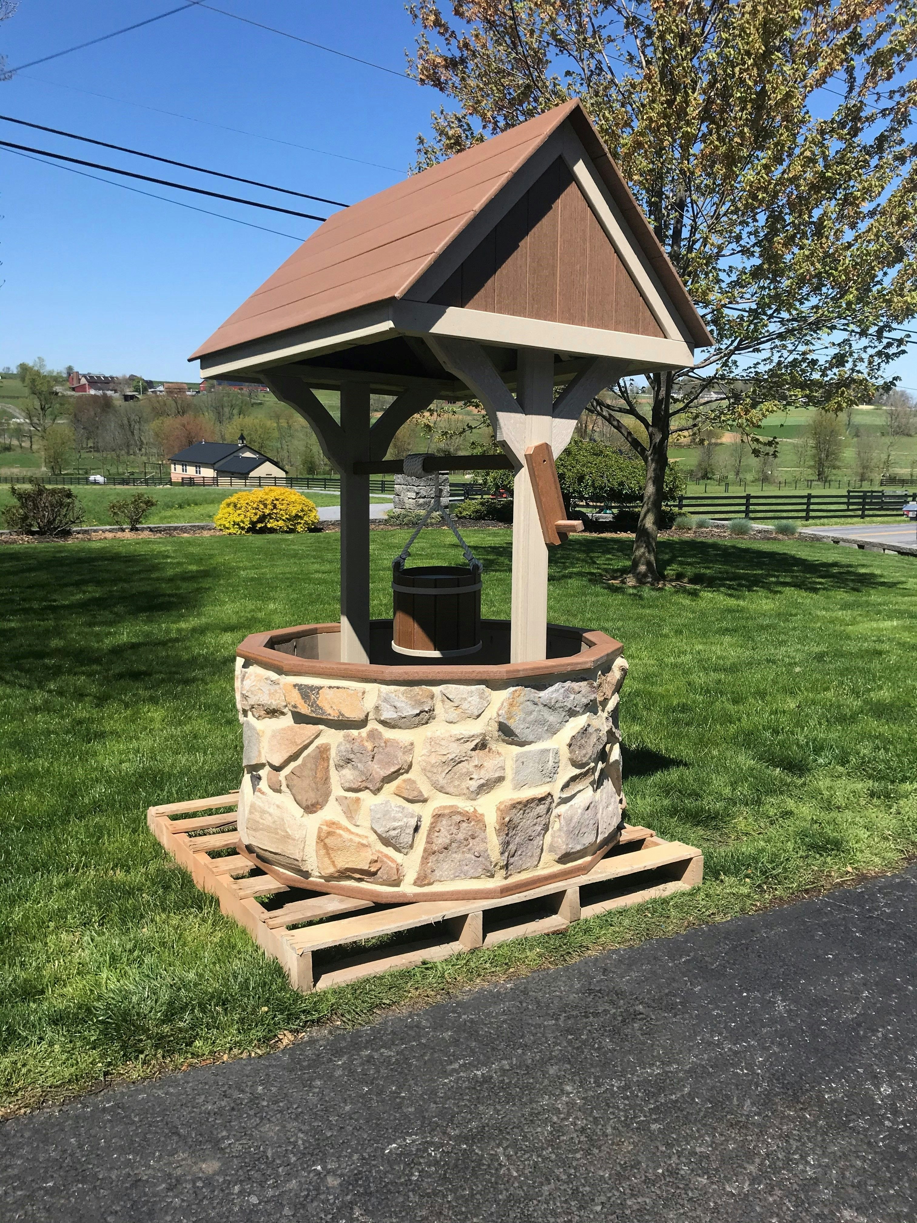 Jumbo Stone Wishing Well with Poly Roof - Handmade Garden Décor