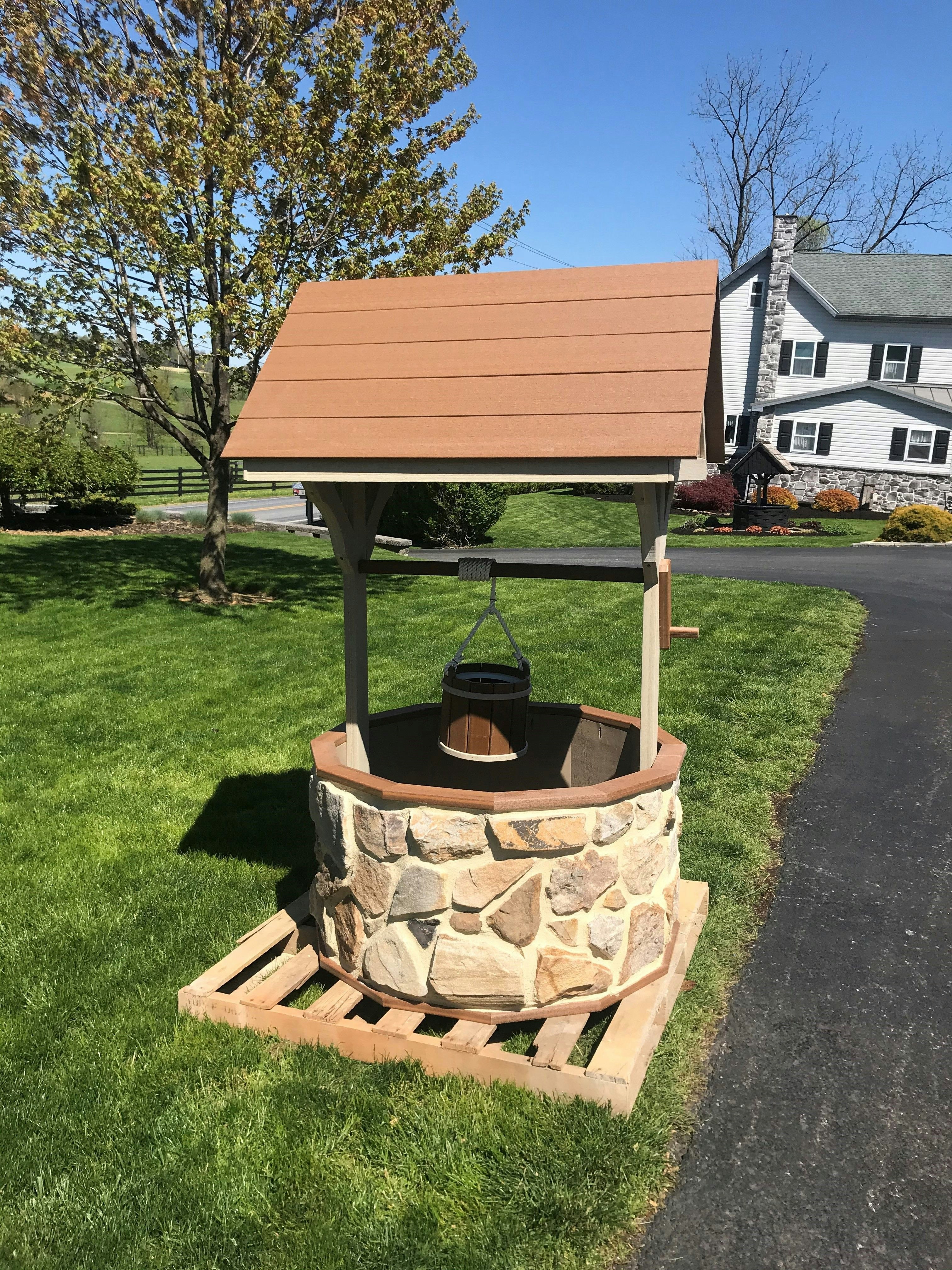 Jumbo Stone Wishing Well with Poly Roof - Handmade Garden Décor